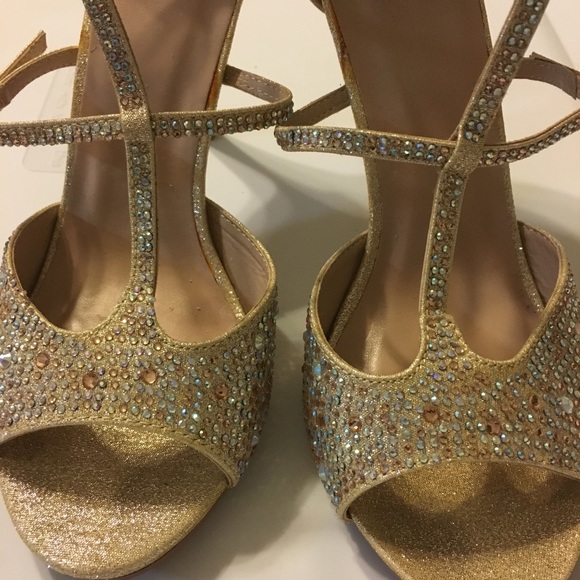 Shoes | Gold Rhinestones Glamour Heels | Poshmark